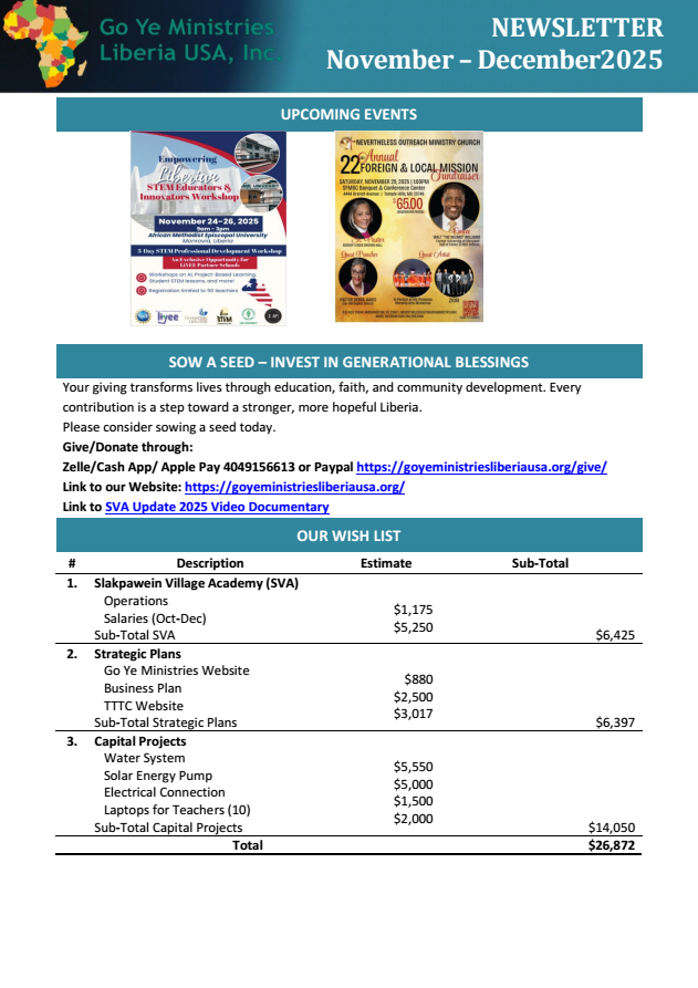 November – December 2025 Go Ye L Newsletter